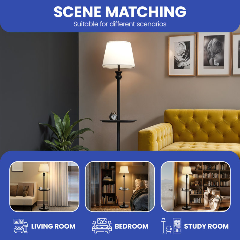 Charlton Home® Donnett 57'' Powder Coated Tray Table Floor Lamp & Reviews | Wayfair